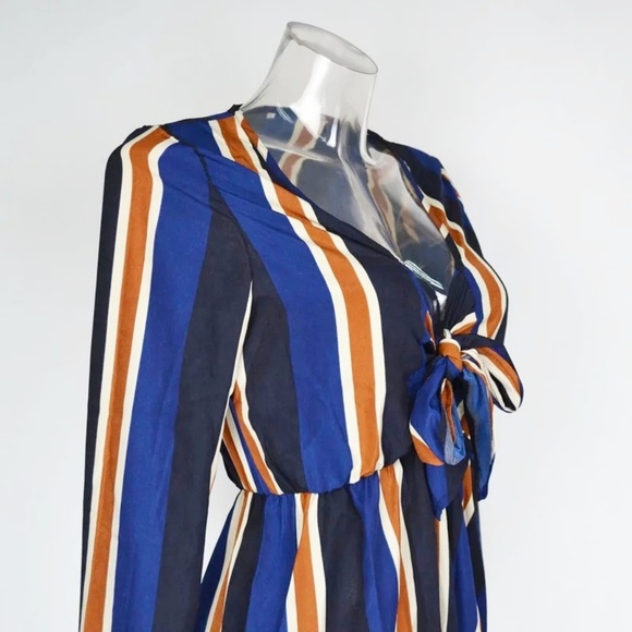 Pants & Jumpsuits | Blue Orange White Stripe Ruffle Long Sleeve Romper ...